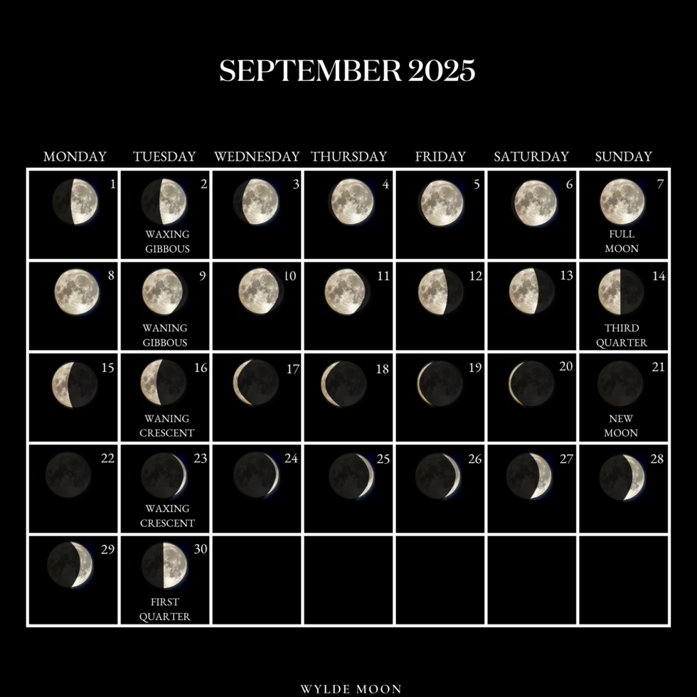 2025 Moon Calendar - every phase and stage of the moon