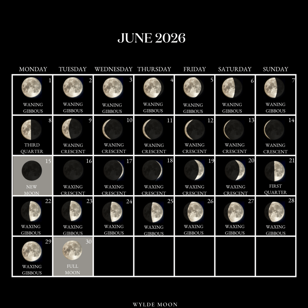 2026 Moon Calendar - every phase and stage of the moon